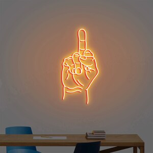 Middle Finger Neon Sign, Hand Neon Sign, Funny Finger Wall Decor ...