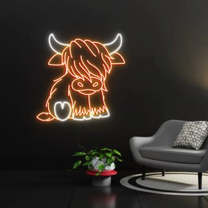 Highland Cow Neon Sign, Cute Cow Animal Neon Light for Kids Nursery ...