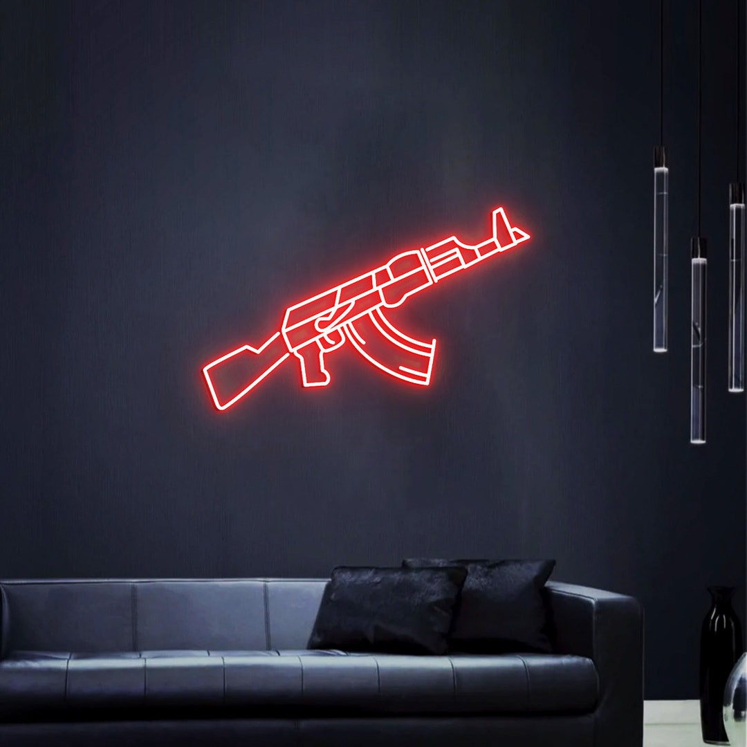 AK47 Neon Sign, Gun Ak47 Gun Neon Sign Light Game Room Decor, Rifle Gun ...