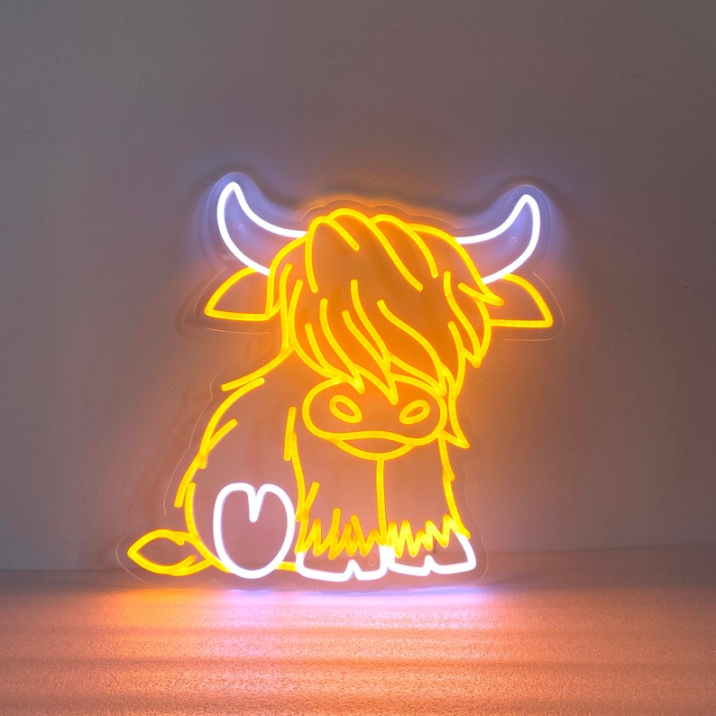 Highland Cow Neon Sign, Cute Cow Animal Neon Light for Kids Nursery ...