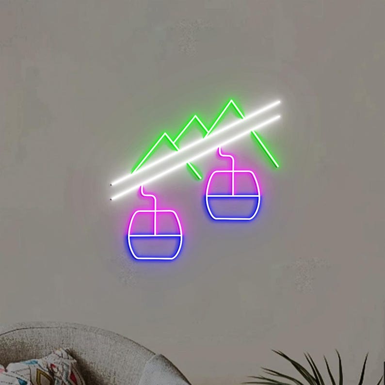 Ski Lift Neon Light, Mountain Ski Lift Wall Art, Ski Lift Resort Wall ...