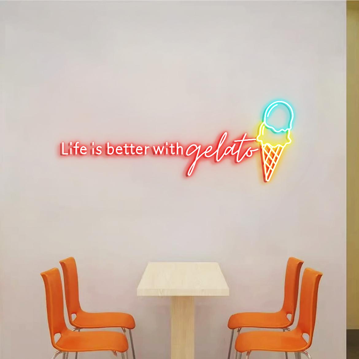 Life is Better With Gelato Neon Sign, Italian Gelato Shop Wall Neon ...