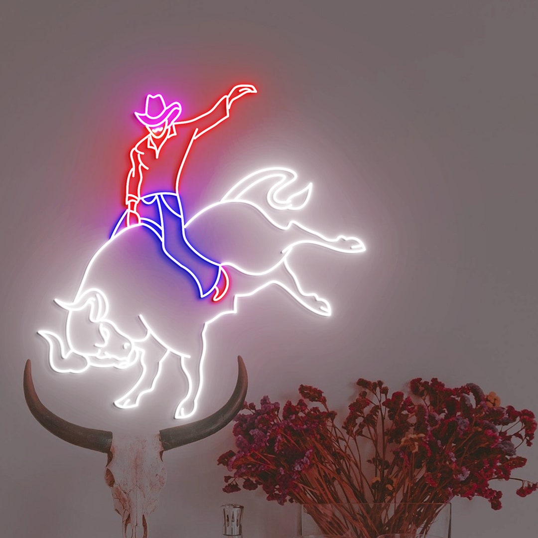 Rodeo Neon Sign, Bull Rider West Cowboy, Western Bull Riding, Rodeo ...