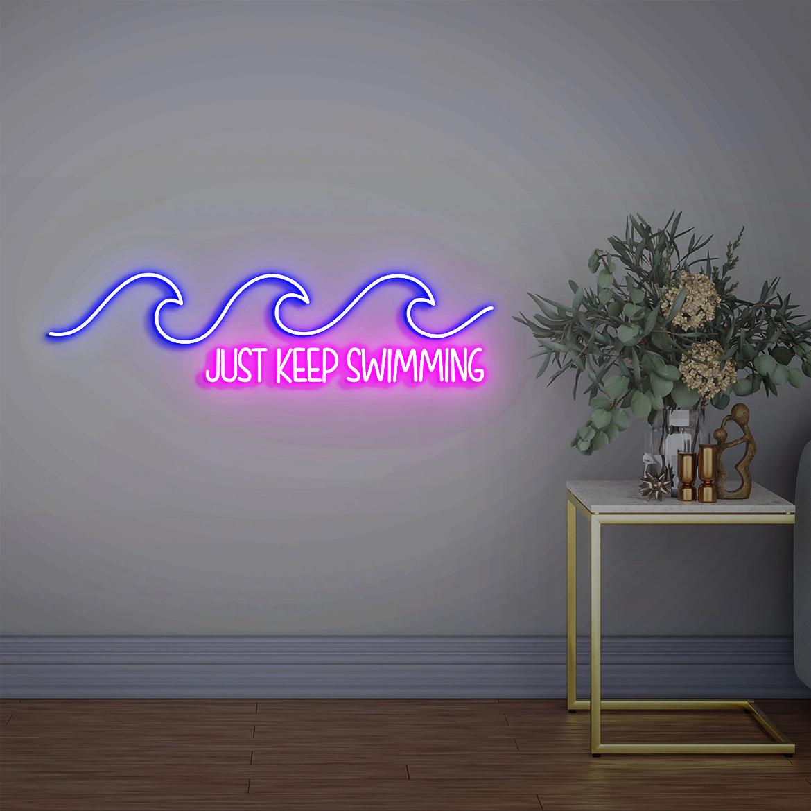 Just Keep Swimming Sign Neon Light, Wave Led Neon Sign, Motivation ...