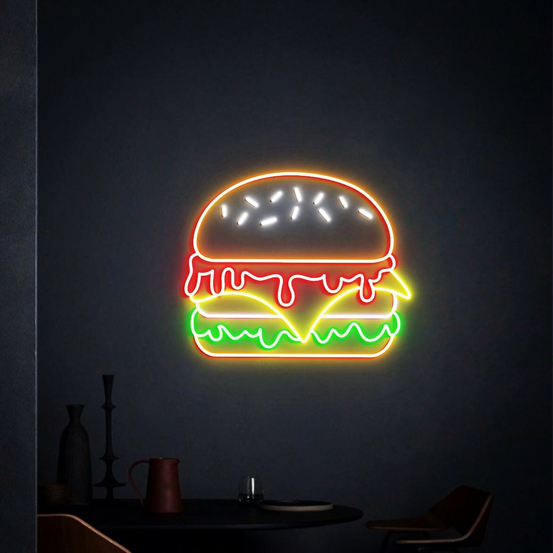 Burger Neon Sign, Burger Led Sign, Burger Sign, Burger Shop Restaurant ...