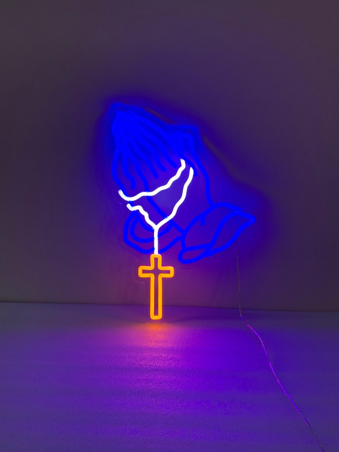 Praying Hands, Led Neon Sign, Prayer Hands Art, Cross, Religious Wall ...