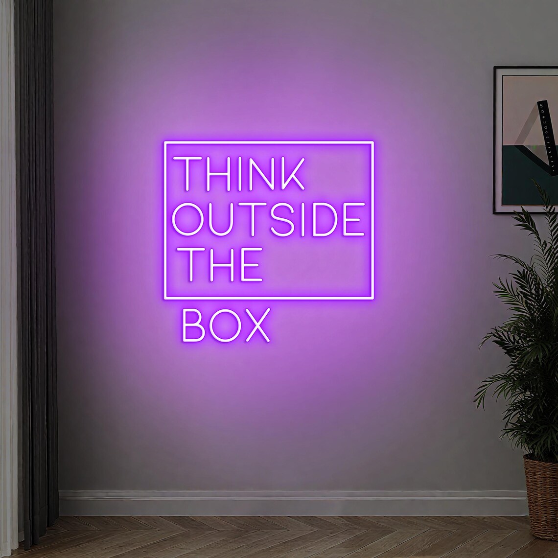 Think Outside the Box Neon Sign Light, Modern Office Creative Thinking ...