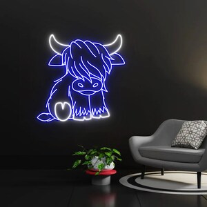 Highland Cow Neon Sign, Cute Cow Animal Neon Light for Kids Nursery ...