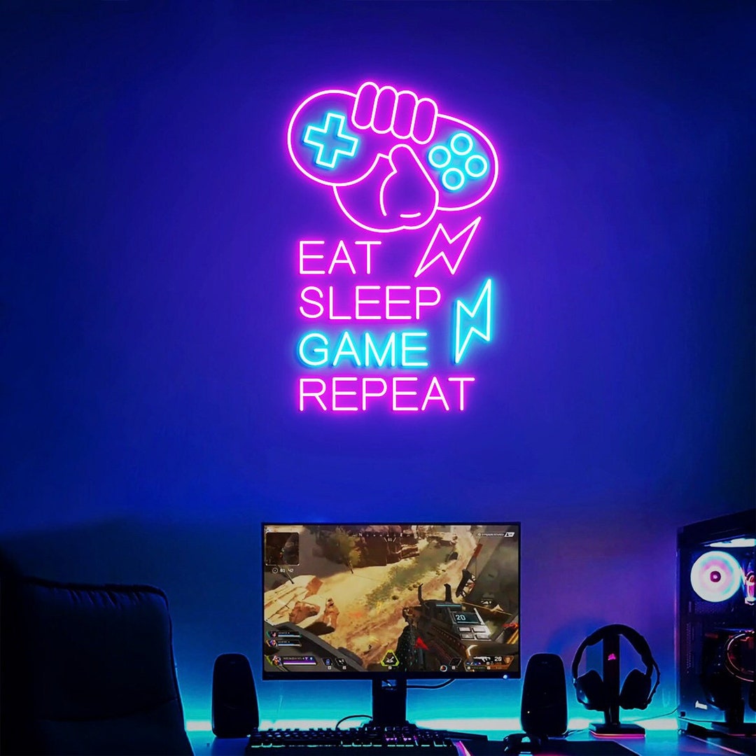 Eat Sleep Game Repeat Neon Sign, Game Room Wall Decor, Game Room Neon ...
