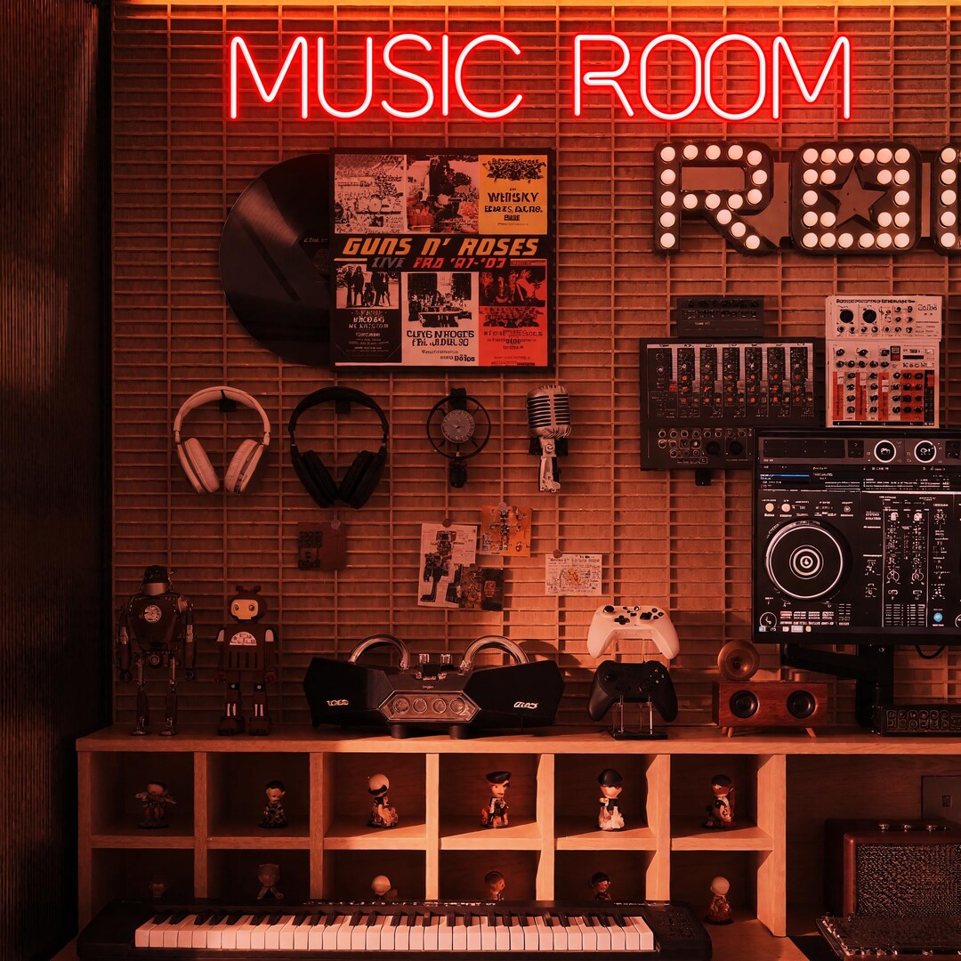 Music Room Sign, Neon Sign for Music Room Wall, Home Music Studio Sign ...