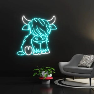Highland Cow Neon Sign, Cute Cow Animal Neon Light for Kids Nursery ...