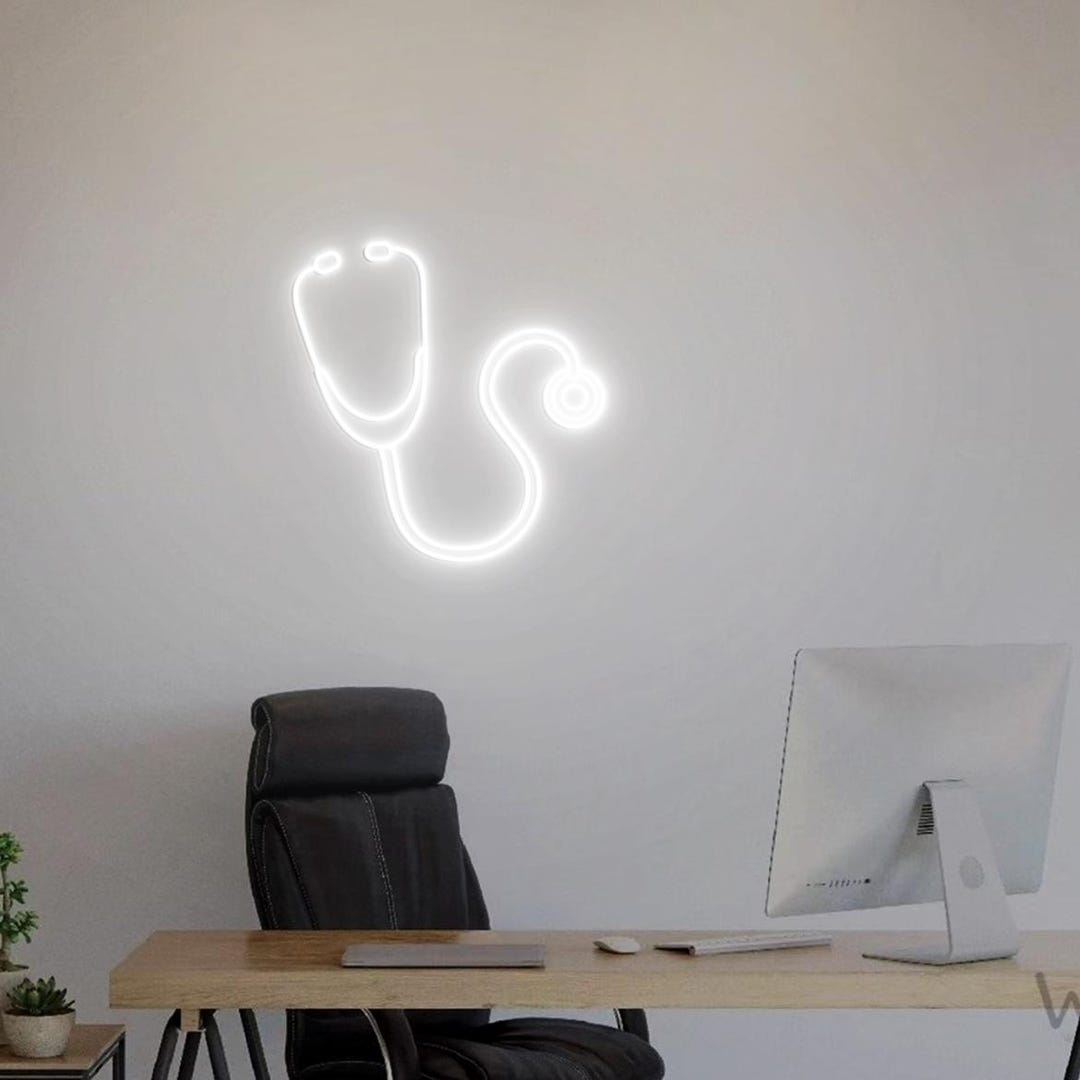 Stethoscope Neon Sign, Doctor Office Wall Stethoscope Art Neon Light ...
