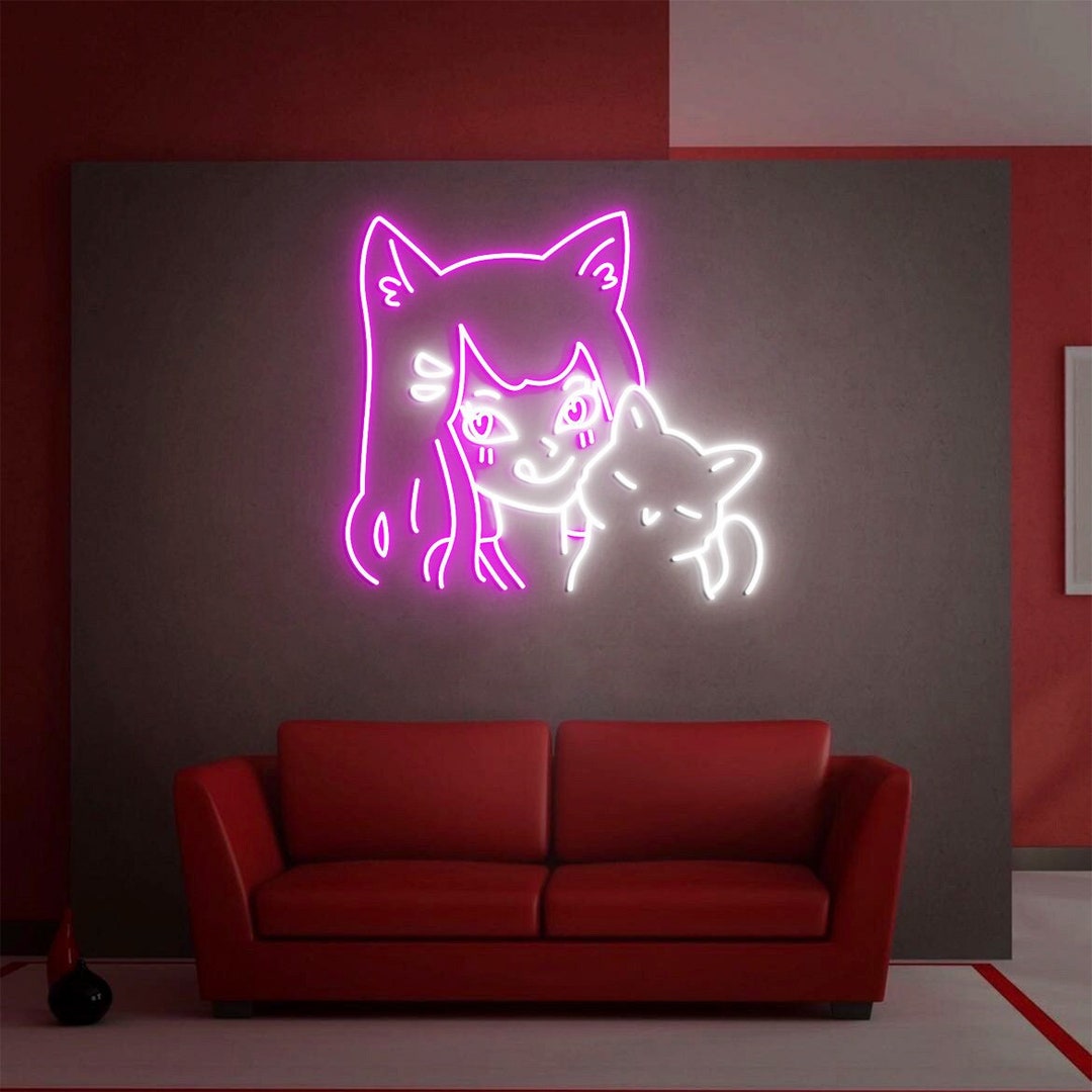 Anime Girl Neon Sign, Anime Girl Cat, Cat Girl Neon Sign, Girl Gamer ...