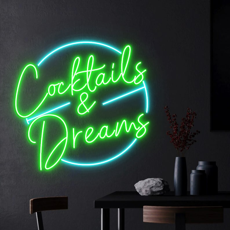 Cocktails and Dream Neon Light, Cocktails Bar Wall Decor Art, Cocktails ...