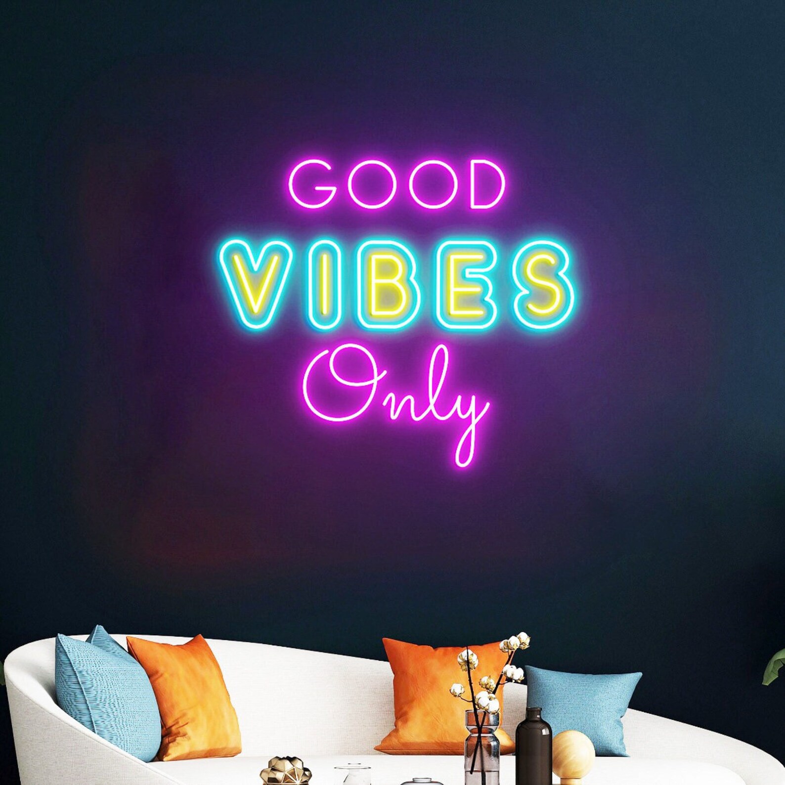 Good Vibes Only Neon Sign, Good Vibes Sign, Neon Sign for Bedroom Home ...