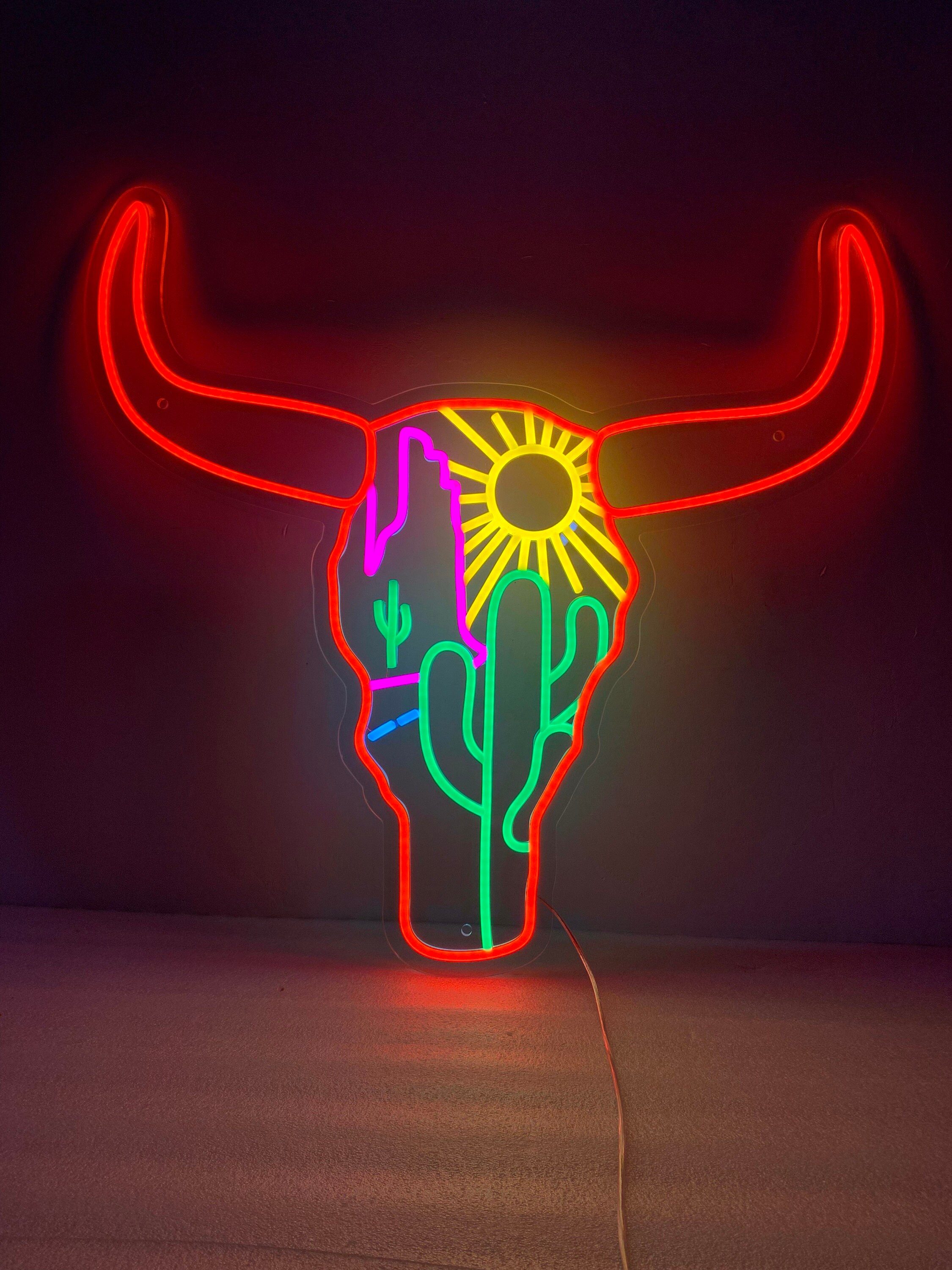 Western Desert Cow Skull, Led Neon Sign, Western Wall Decor, Western ...