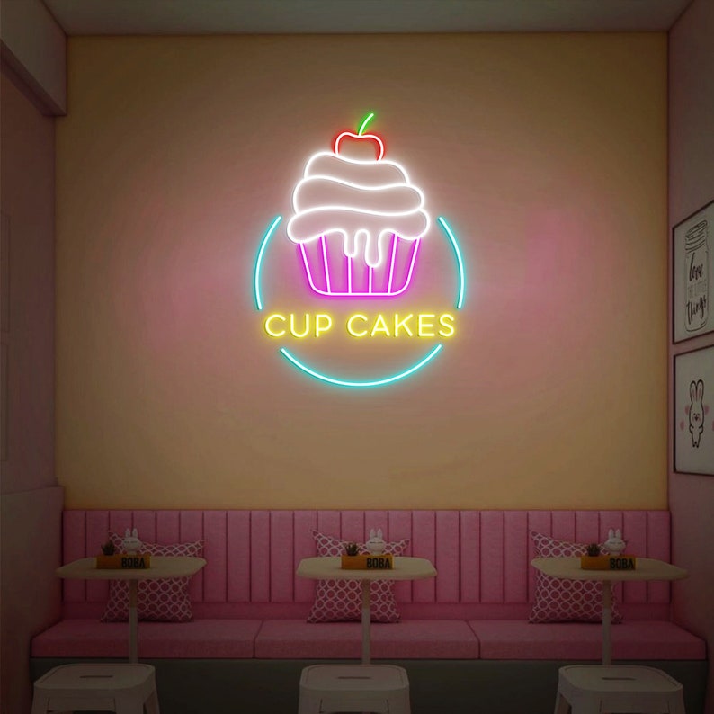 Cupcake Neon Sign, Bakery Shop Sign, Bake Shop Decor, Cupcakes Led Sign ...