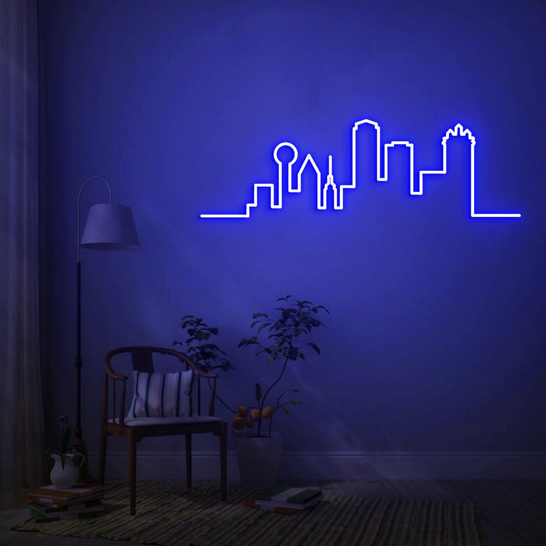 Dallas Texas City Skyline Neon Sign, Dallas Skyline Wall Decor, Dallas ...