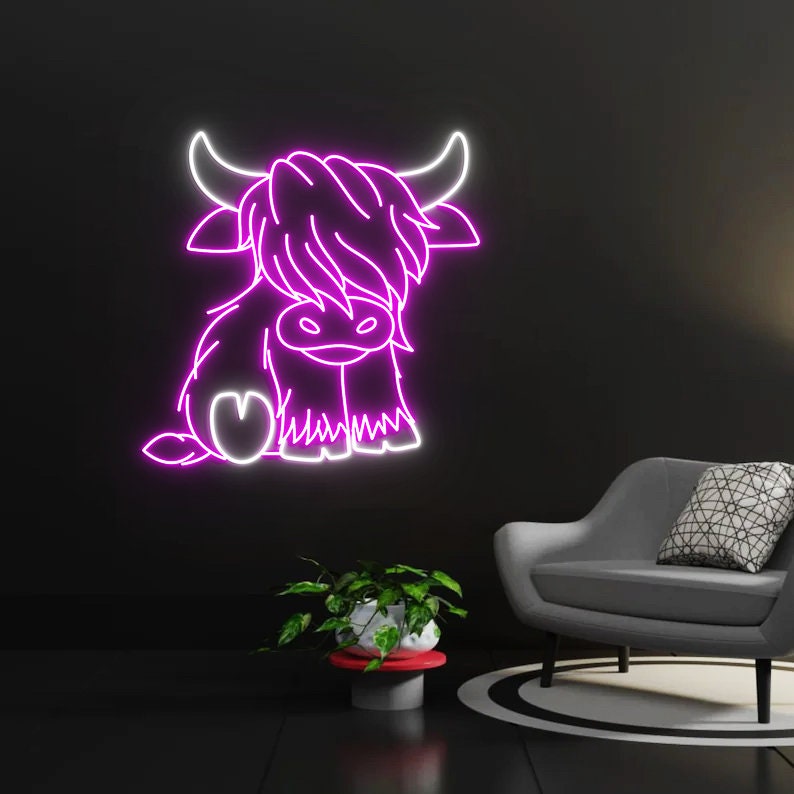 Highland Cow Neon Sign, Cute Cow Animal Neon Light for Kids Nursery ...