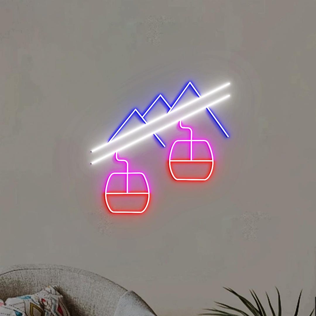 Ski Lift Neon Light, Mountain Ski Lift Wall Art, Ski Lift Resort Wall ...