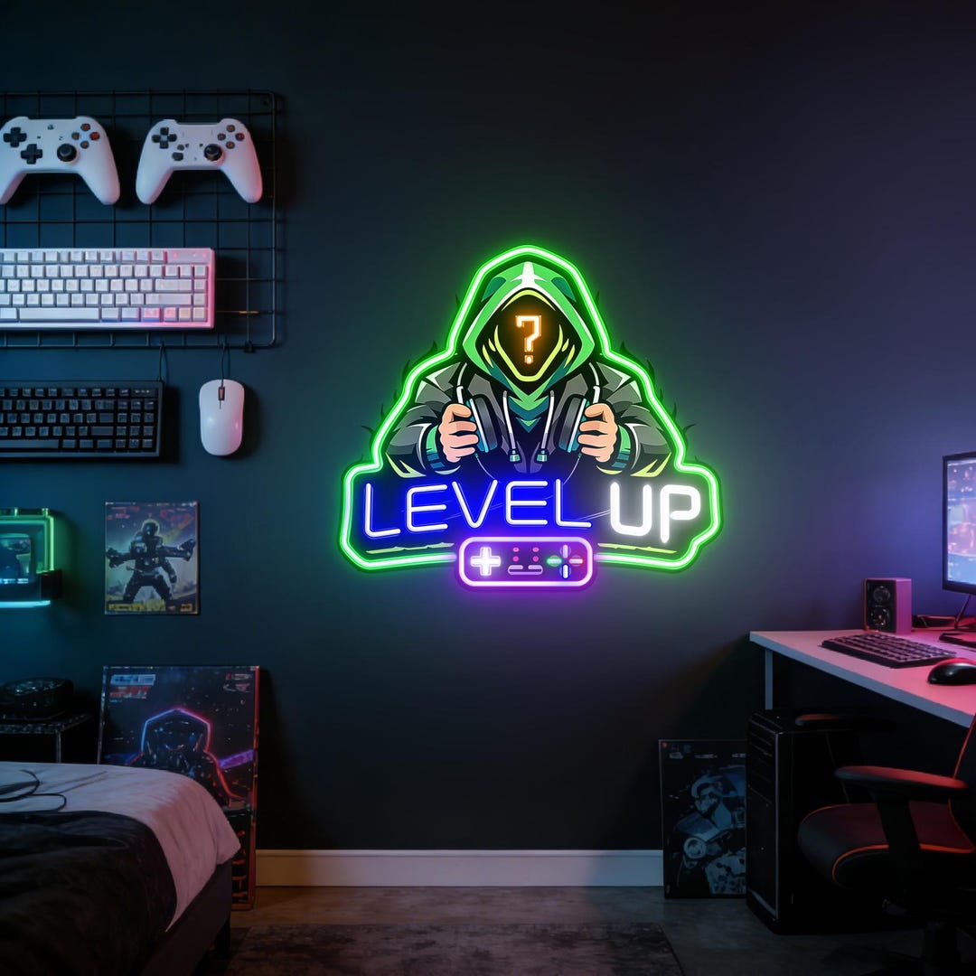 Level up Game Room LED Sign, Gamer Desk Decor for Gaming Setup, Bedroom ...
