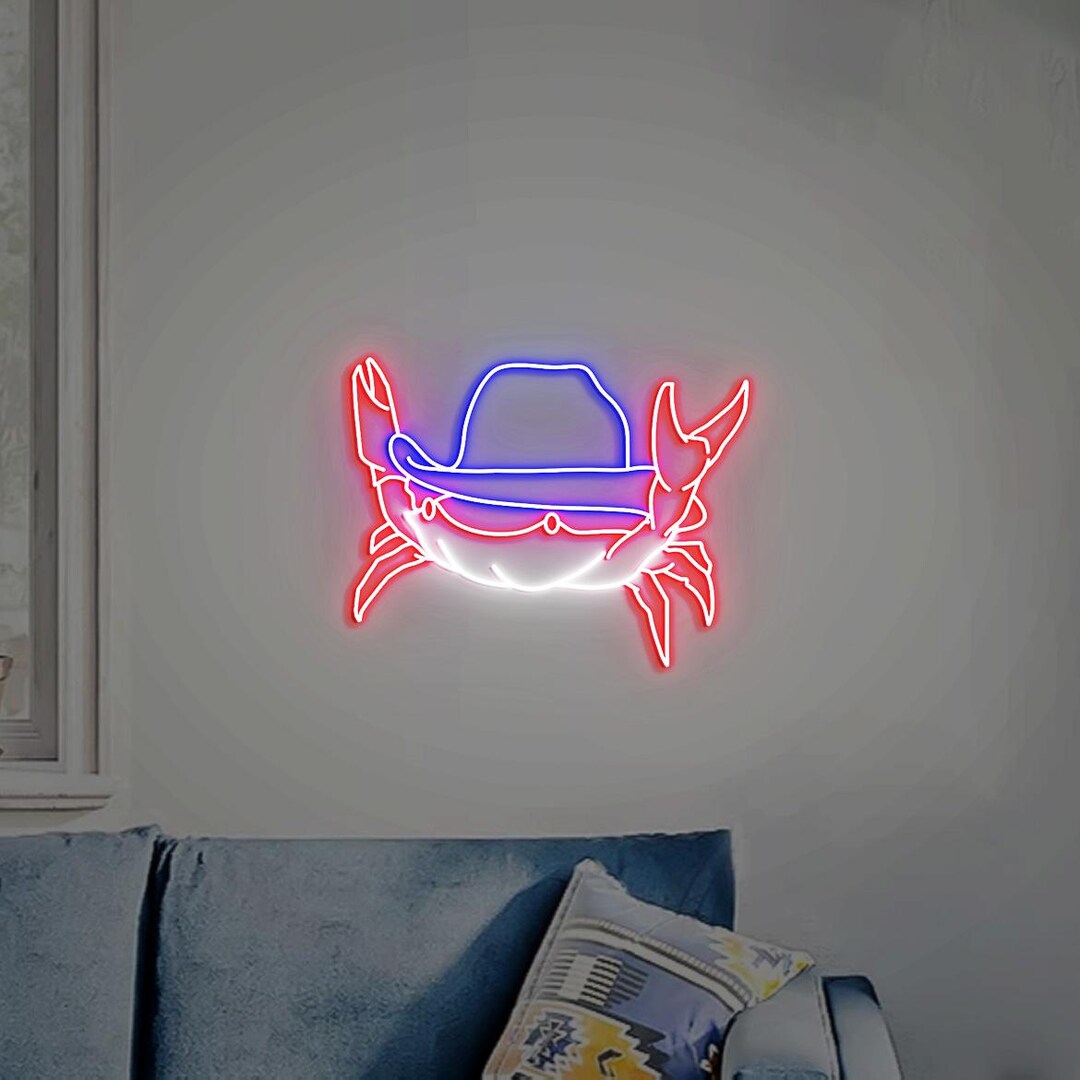 Crab Neon Sign, Yee Claw Crab Neon Sign Light, Red Crab in a Cowboy Hat ...