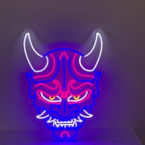 Oni Mask Neon Sign, Japanese Hannya Mask Oni Demon, Japanese Hannya ...