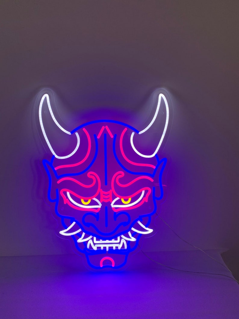 Oni Mask Neon Sign, Japanese Hannya Mask Oni Demon, Japanese Hannya ...