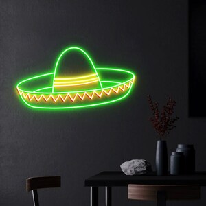 Sombrero Neon Sign, Sombrero Decor, Mexican Wall Art, Sombrero Led Sign ...