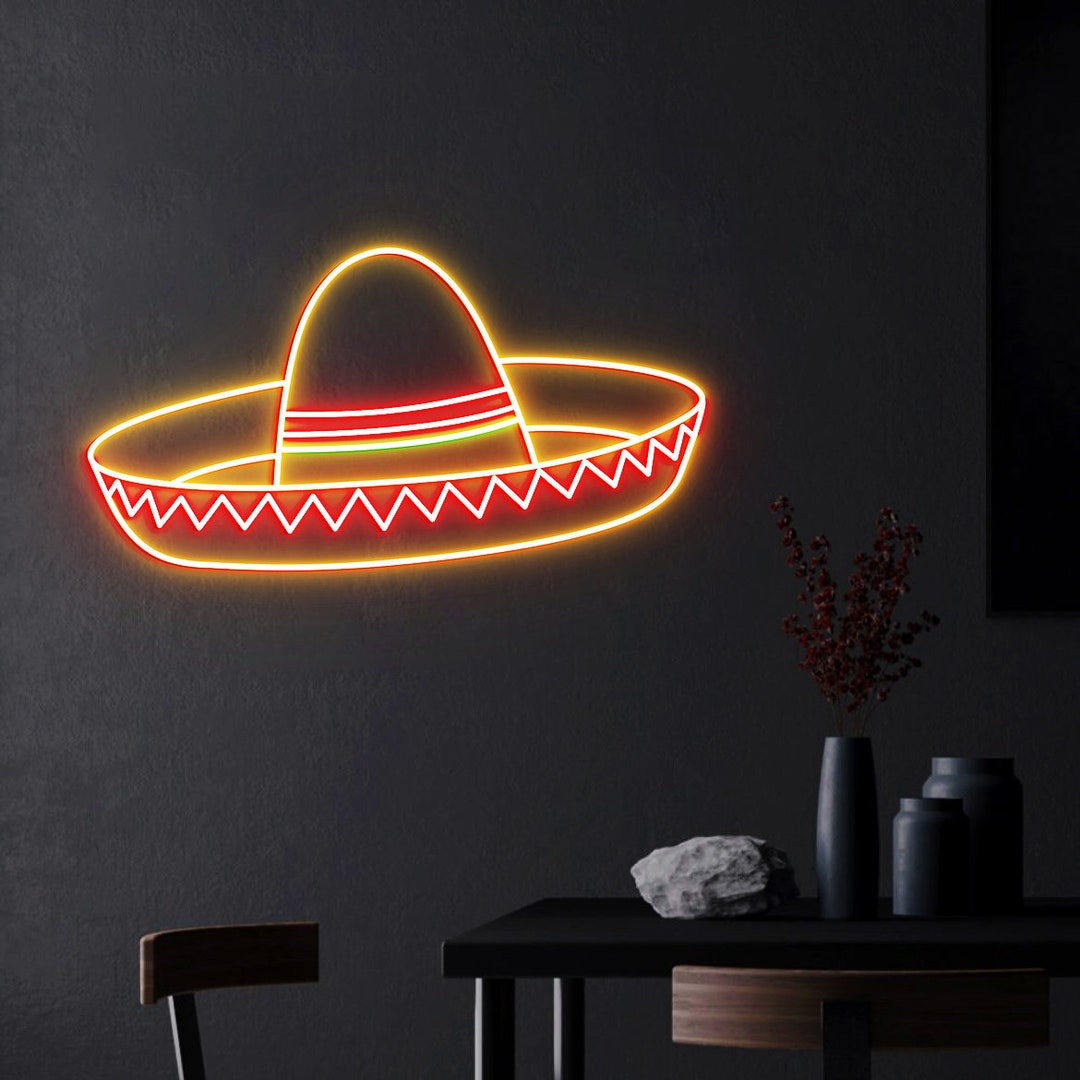 Sombrero Neon Sign, Sombrero Decor, Mexican Wall Art, Sombrero Led Sign ...
