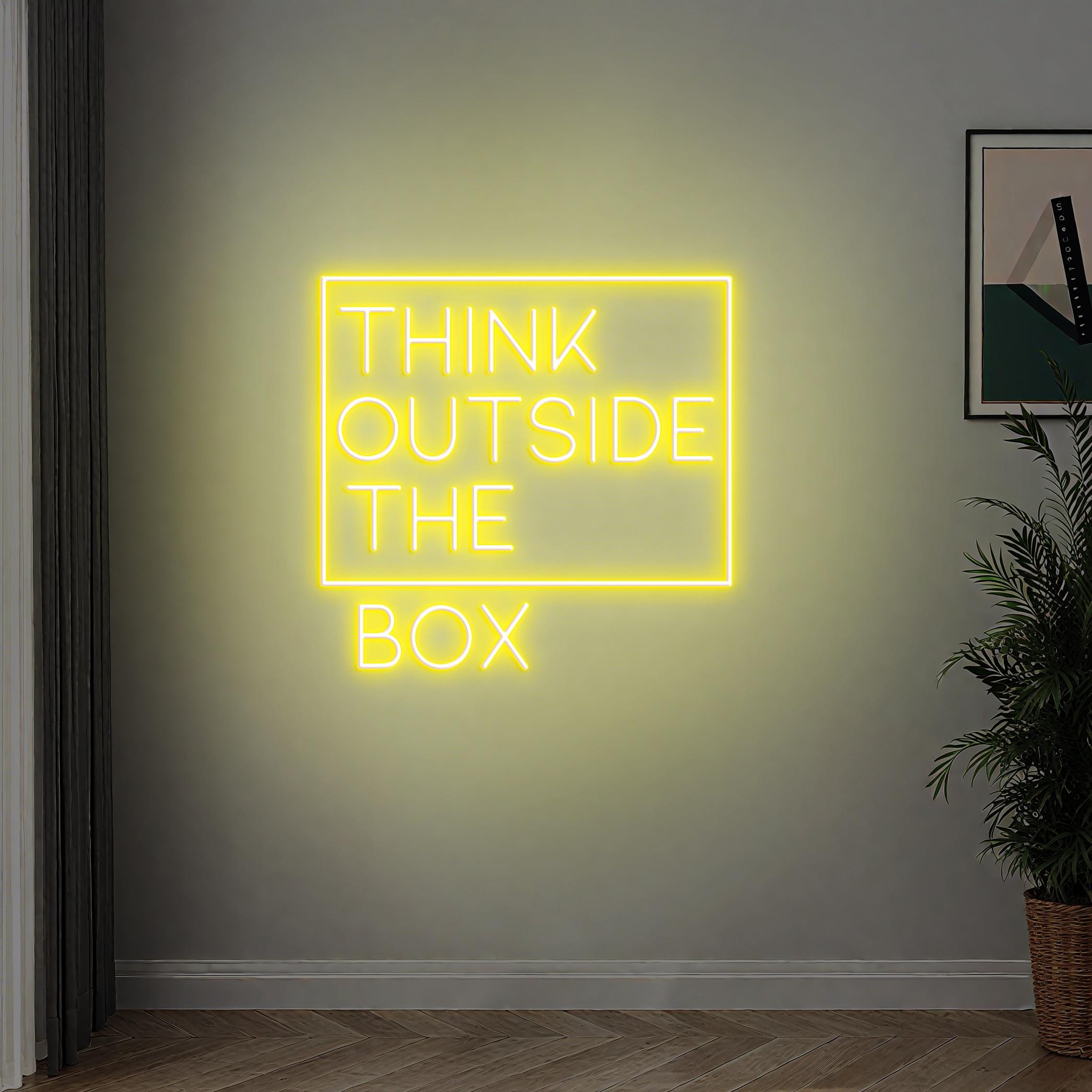 Think Outside the Box Neon Sign Light, Modern Office Creative Thinking ...
