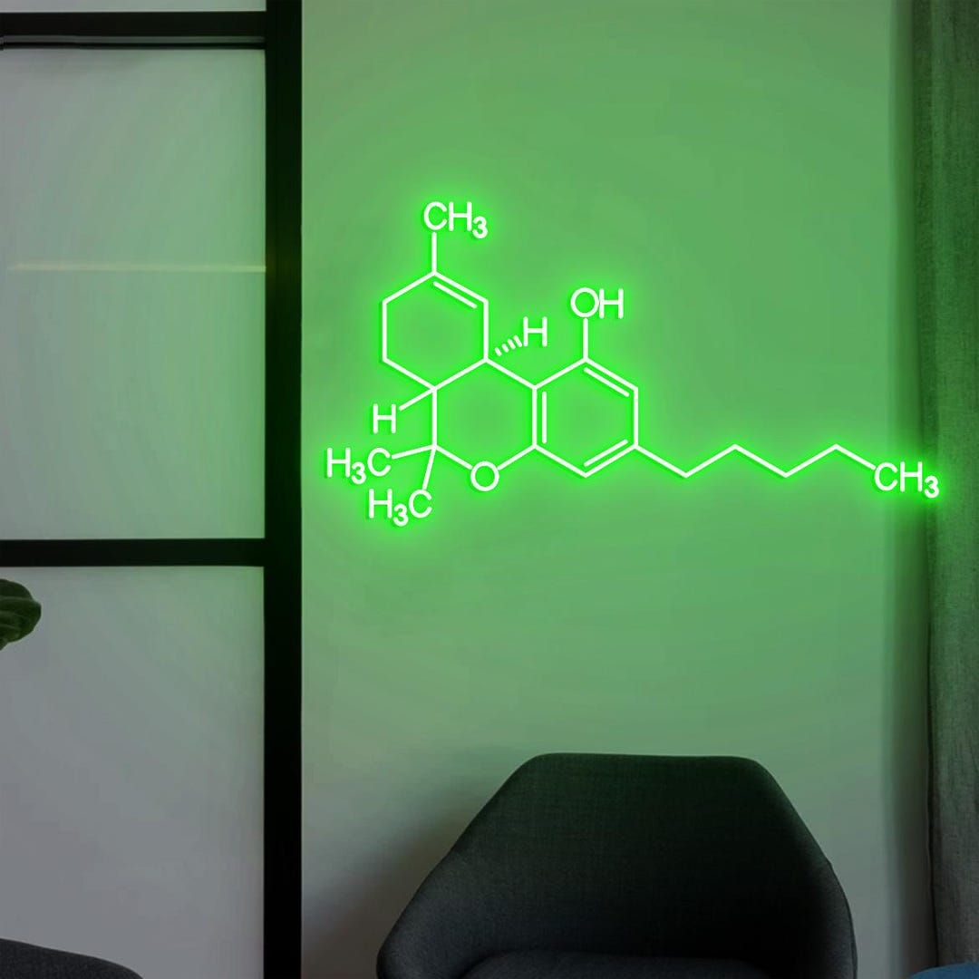 THC Molecule Neon Sign, THC Molecule Decor, Canabis Formula Sign ...