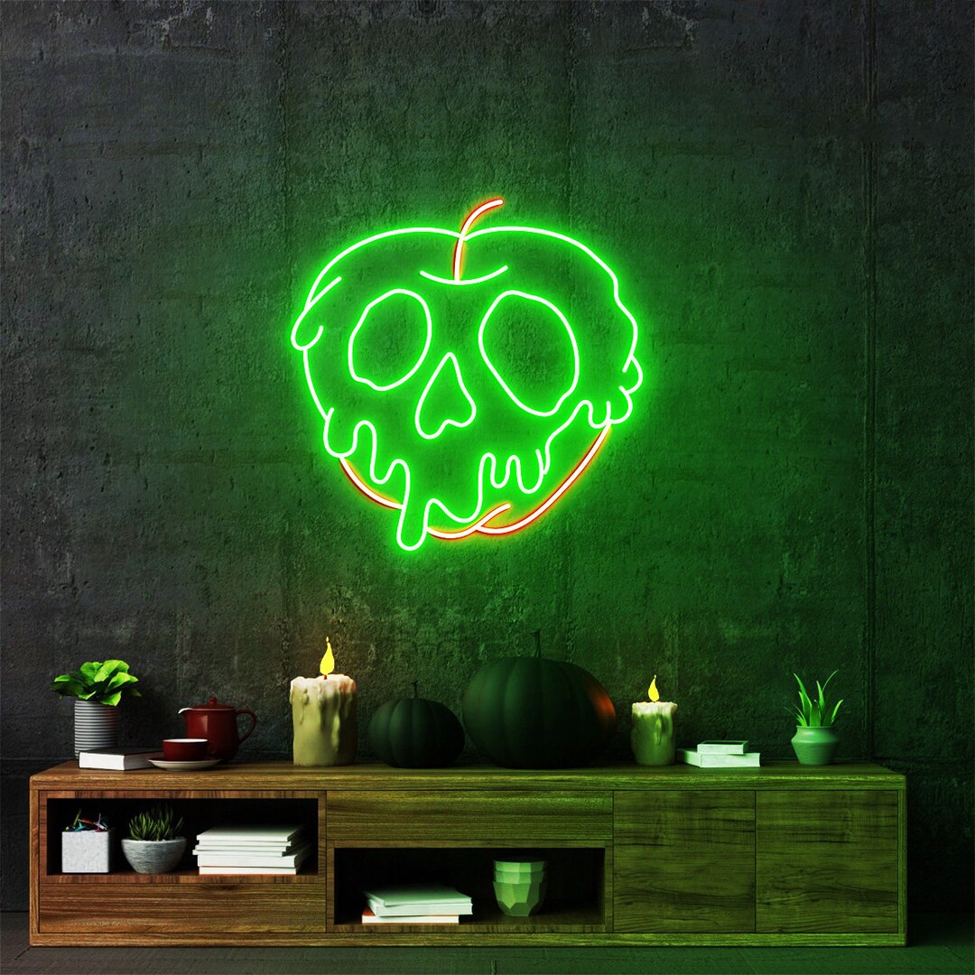 Poison Apple Neon Sign, Poison Skull Apple Decor, Halloween Apple Wall ...