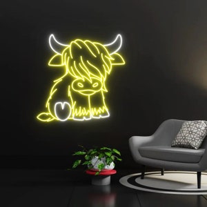 Highland Cow Neon Sign, Cute Cow Animal Neon Light for Kids Nursery ...