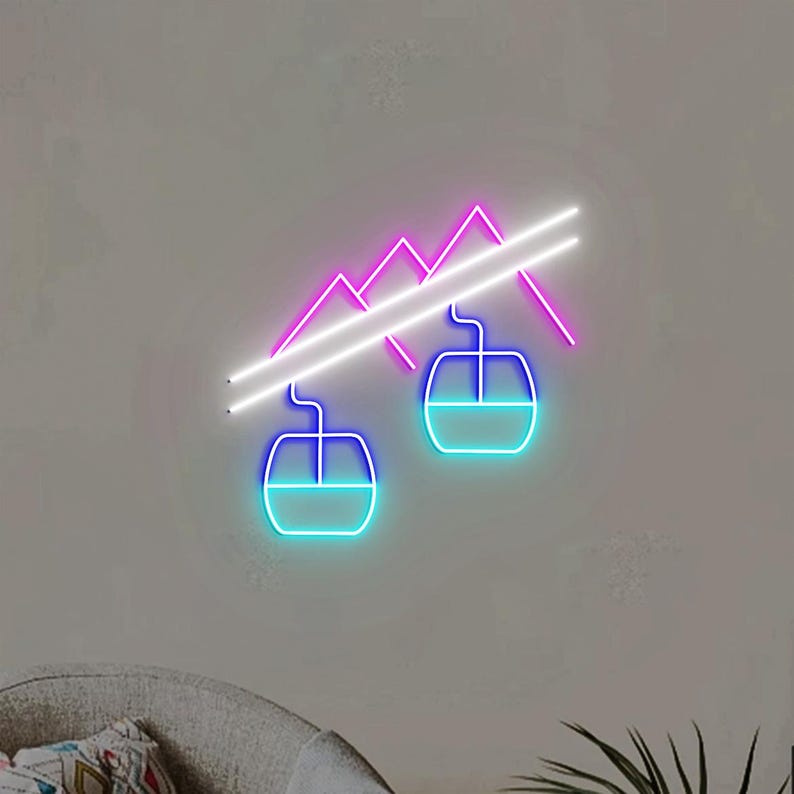 Ski Lift Neon Light, Mountain Ski Lift Wall Art, Ski Lift Resort Wall ...