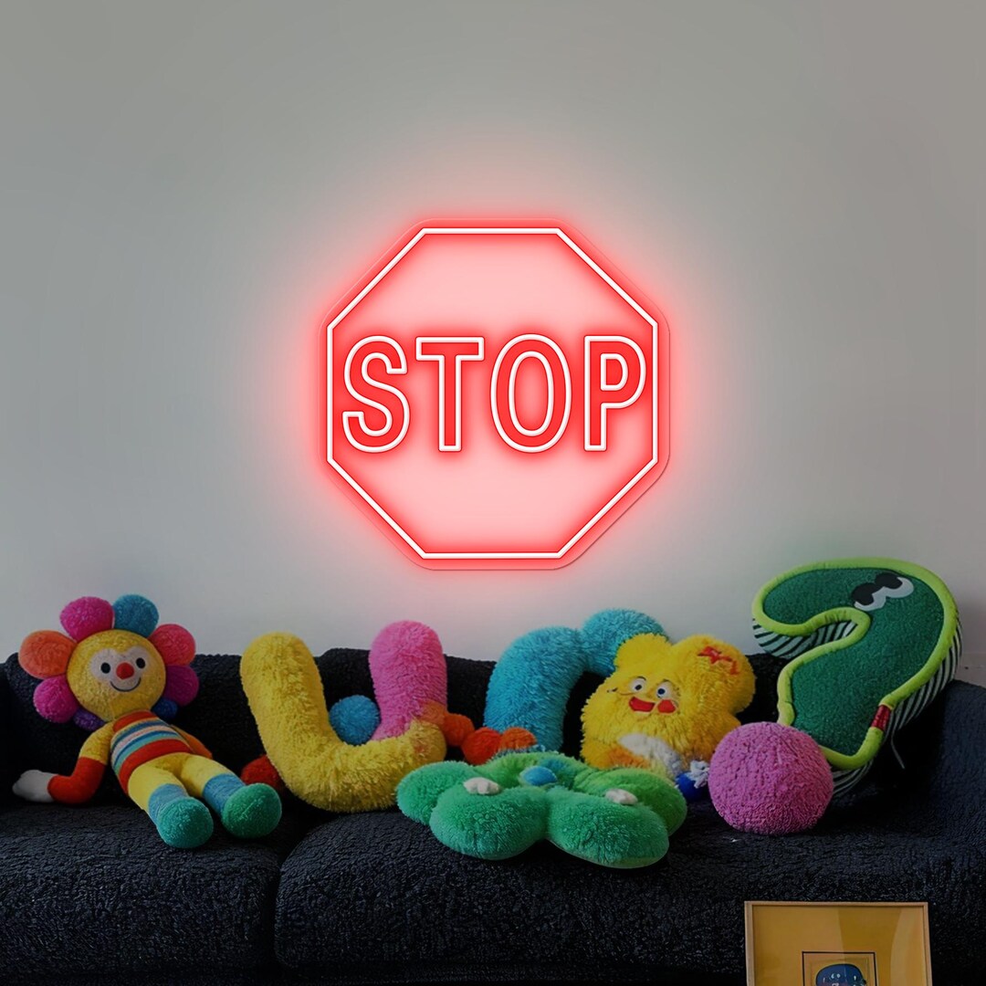 Stop Sign LED Neon Light | Funny Traffic-inspired Wall Decor for Game ...
