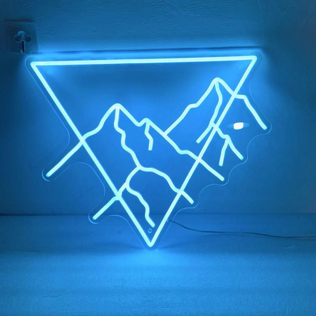 Mountains Neon Sign, Mountains Minimalism Line Triangle Wall Art ...