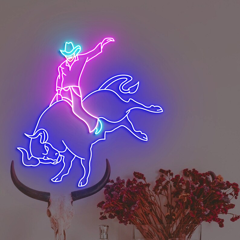 Rodeo Neon Sign, Bull Rider West Cowboy, Western Bull Riding, Rodeo ...