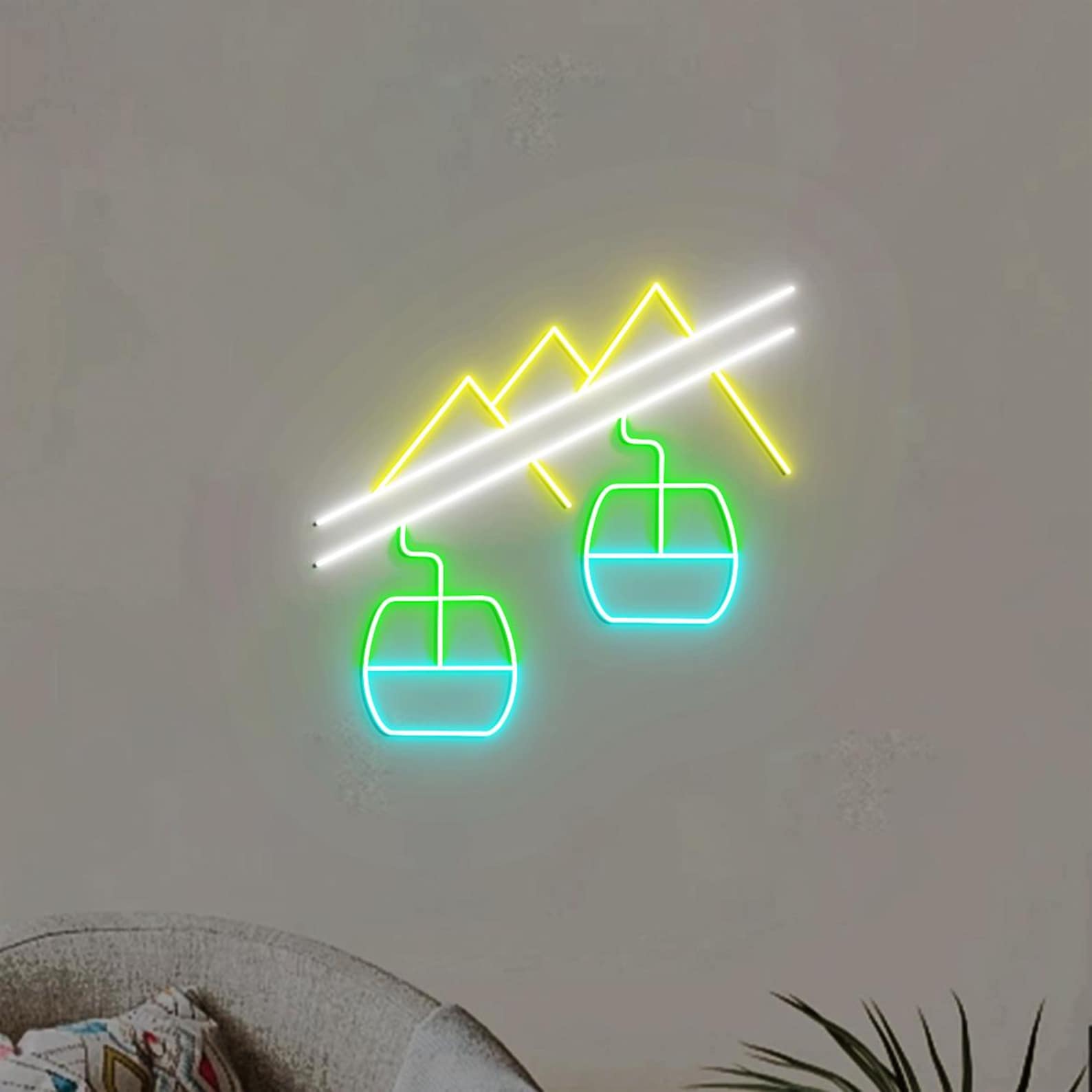 Ski Lift Neon Light, Mountain Ski Lift Wall Art, Ski Lift Resort Wall ...