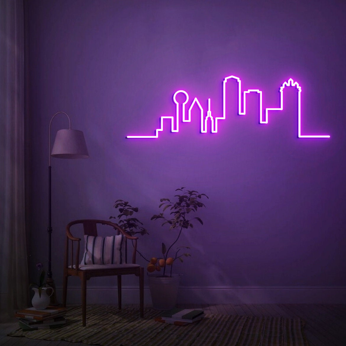 Dallas Texas City Skyline Neon Sign, Dallas Skyline Wall Decor, Dallas ...
