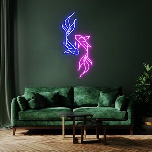 Koi Fish Neon Sign, Koi Fish Art, Betta Fish Wall Decor, Fish Line Art ...