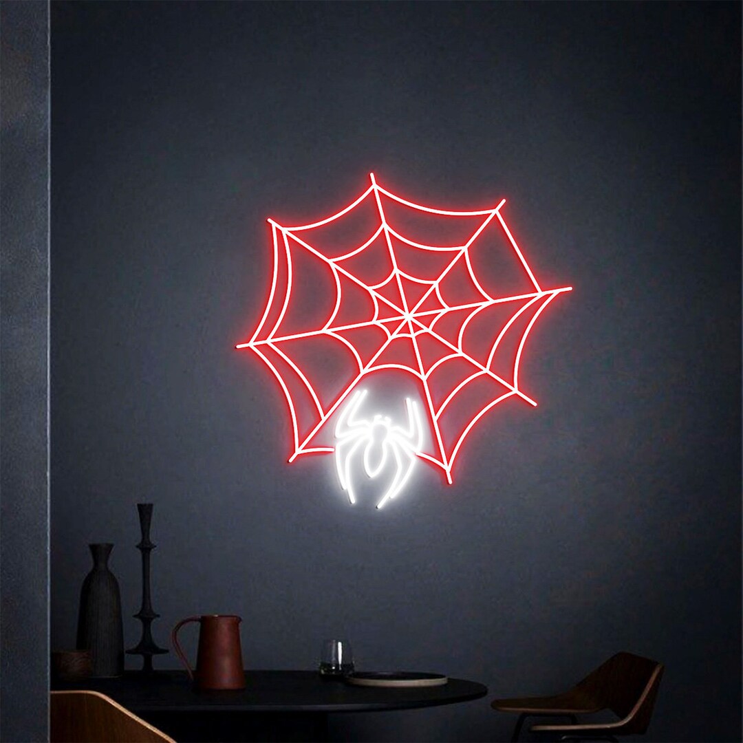Spider on Web Neon Sign, Spider Web Decor, Halloween Spider Web Sign ...