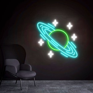Planet Neon Sign, Saturn Decor, Wall Decor, Space Wall Sign, Bedroom ...