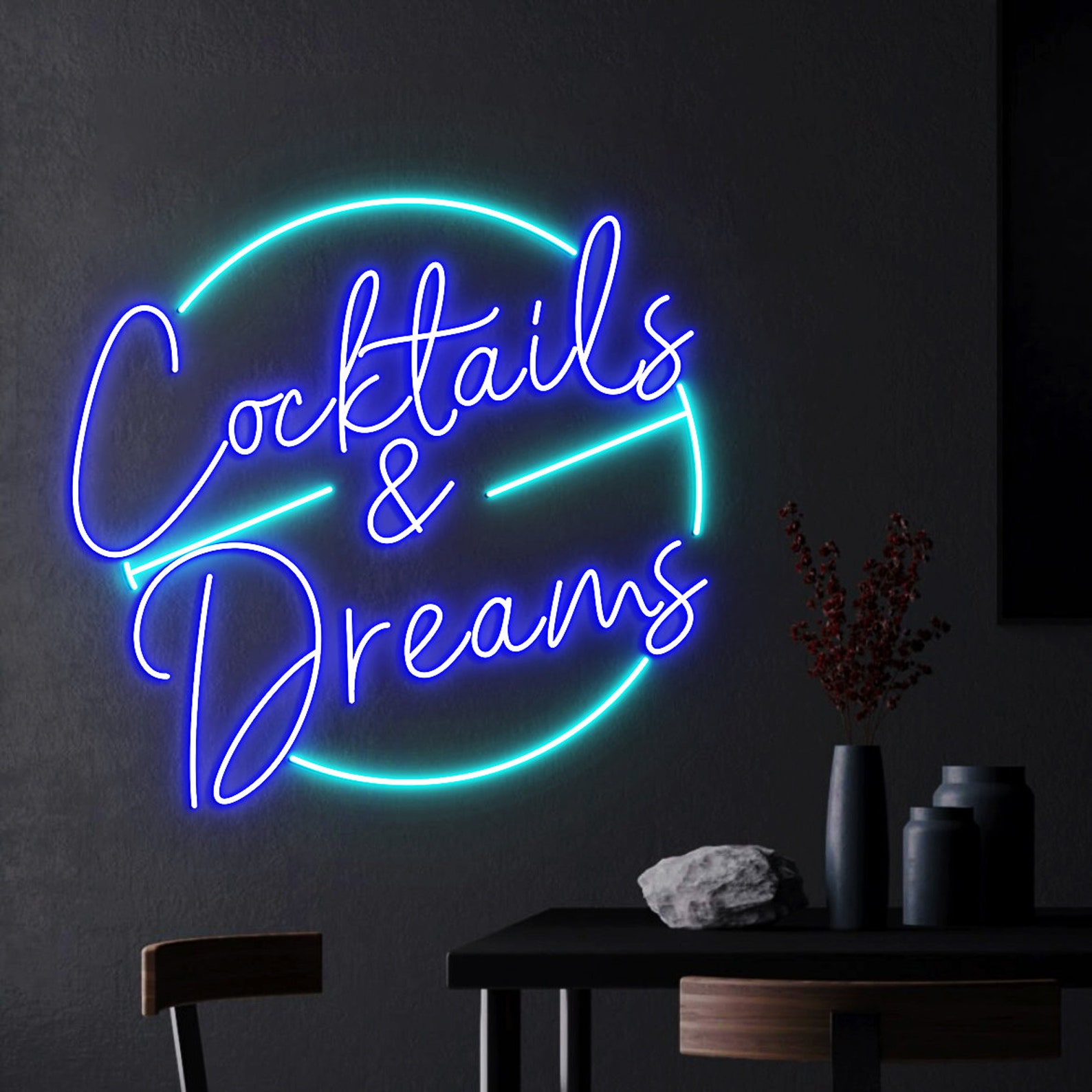 Cocktails and Dream Neon Light, Cocktails Bar Wall Decor Art, Cocktails ...