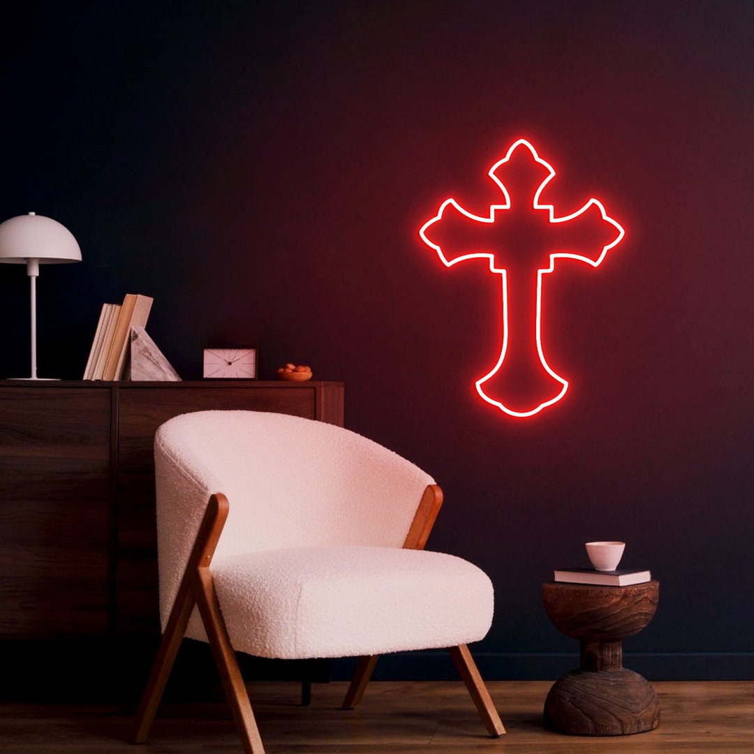 Gothic Cross Neon Sign, Cross Wall Art, Gothic Cross Home Decor, Jesus ...