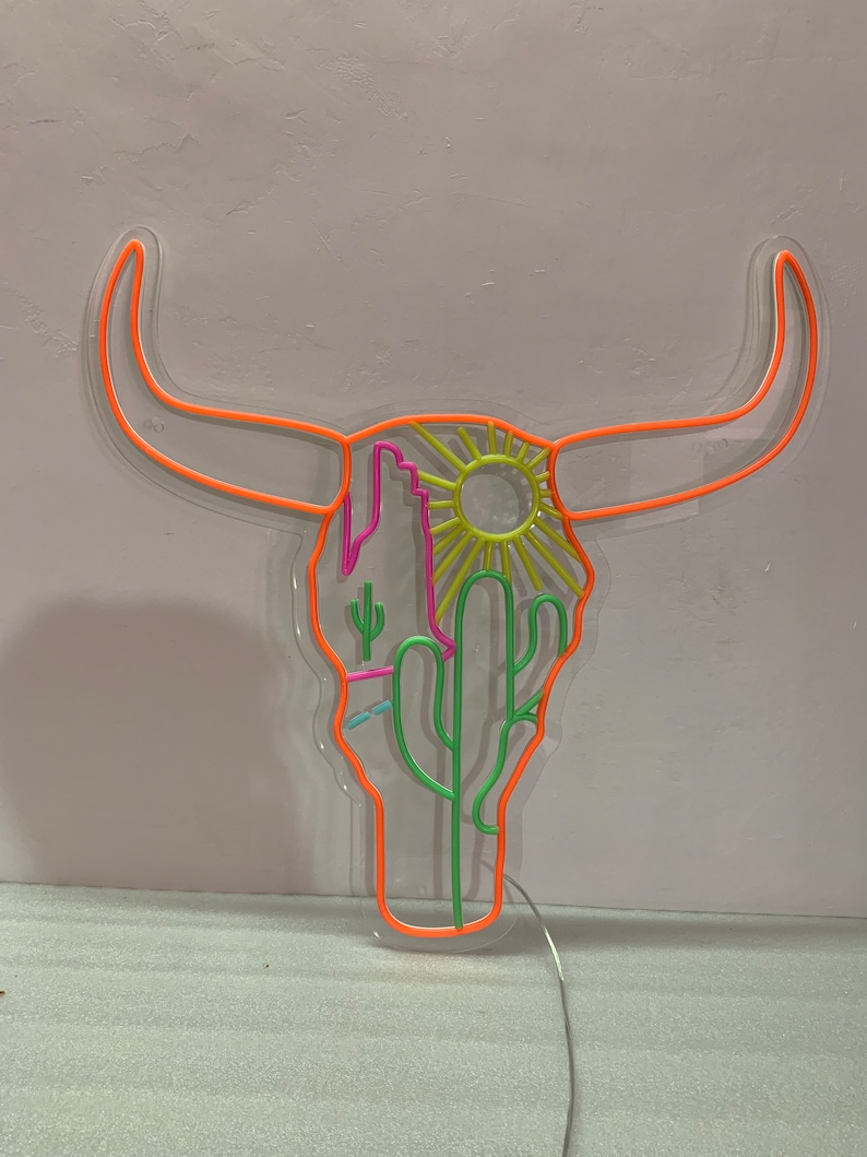Western Desert Cow Skull, Led Neon Sign, Western Wall Decor, Western ...