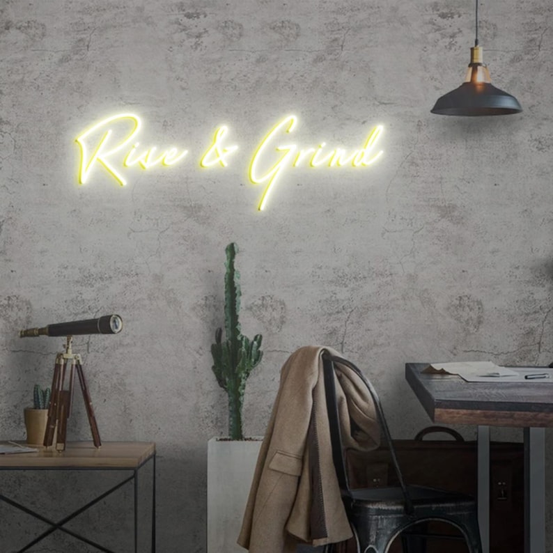 Rise and Grind Neon Sign, Rise & Grind Sign, Home Gym Wal Signs ...