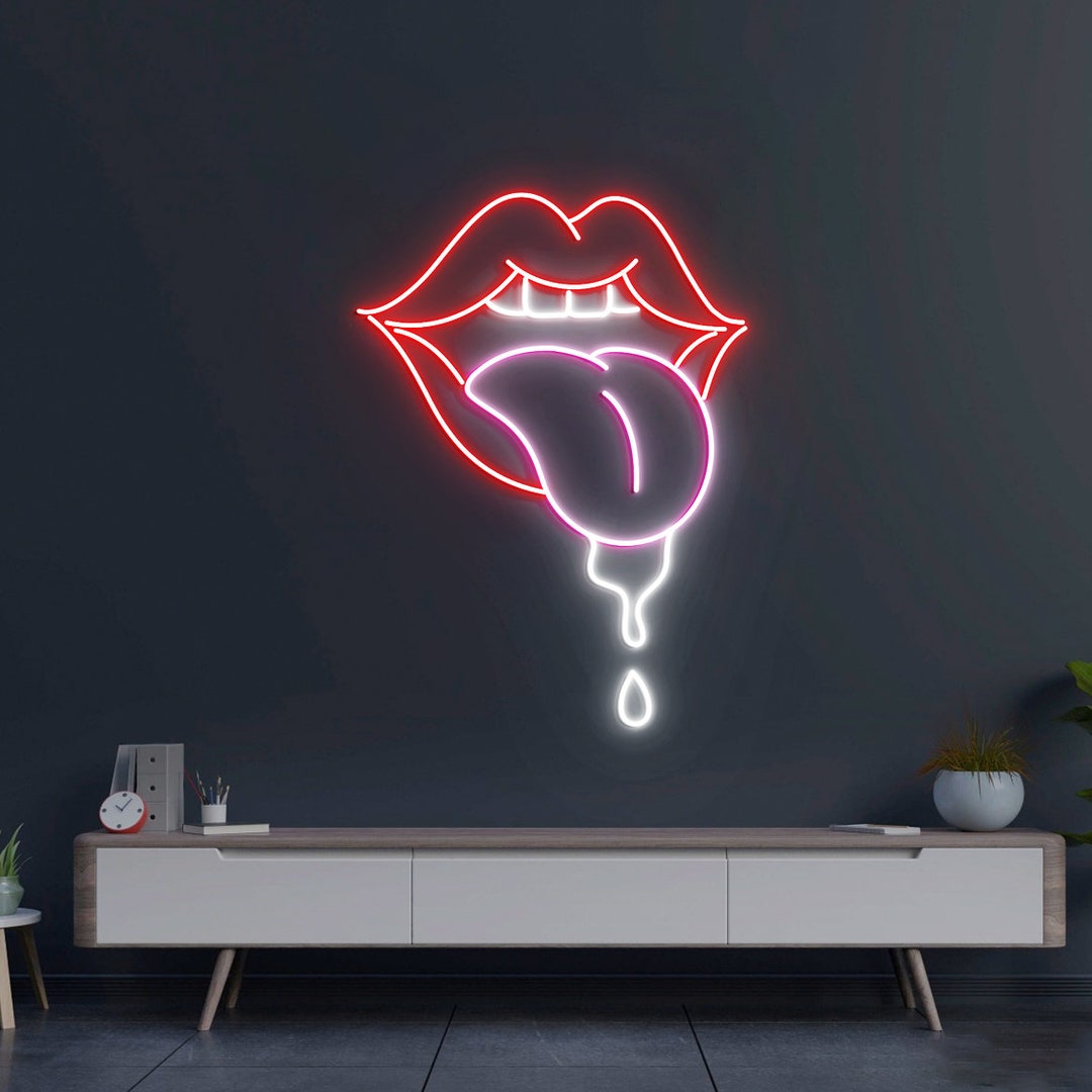 Red Lips Neon Sign, Lips Art, Lips Neon Sign, Mouth With Tongue, Lip ...