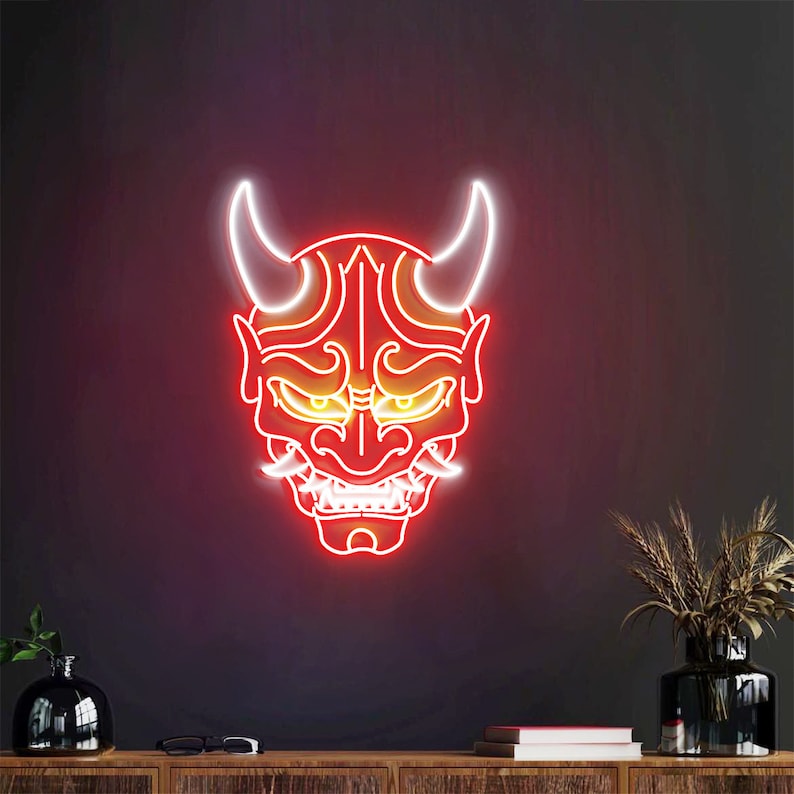 Oni Mask Neon Sign, Japanese Hannya Mask Oni Demon, Japanese Hannya ...