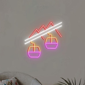 Ski Lift Neon Light, Mountain Ski Lift Wall Art, Ski Lift Resort Wall ...